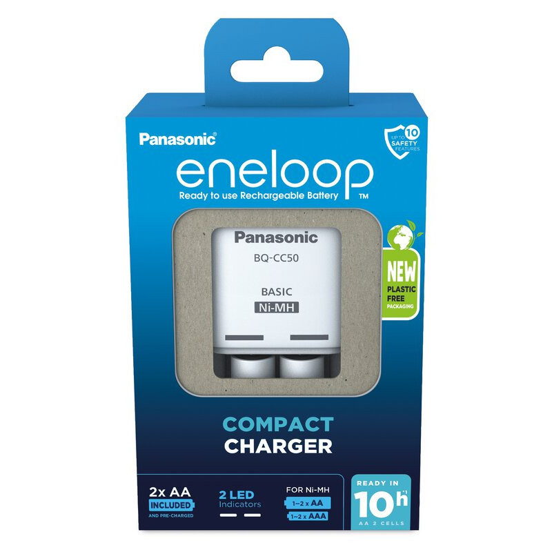 Chargeur Panasonic Eneloop Compact Charger BQ-CC50 avec 2 piles AA 2000mAh
